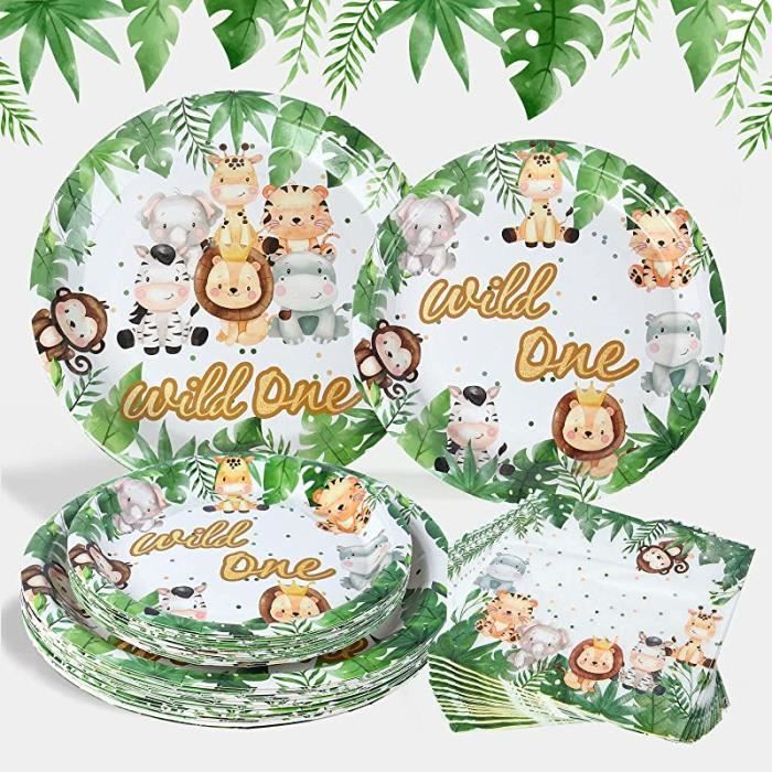 24 Kit Vaisselle Jetable,Assiette Jetable, Assiette Jungle Anniversaire ...