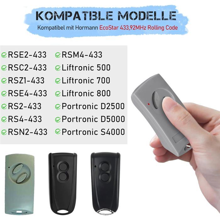 Télécommande Portail Kal 2 Télécommandes Garage 433 92 Mhz Compatible