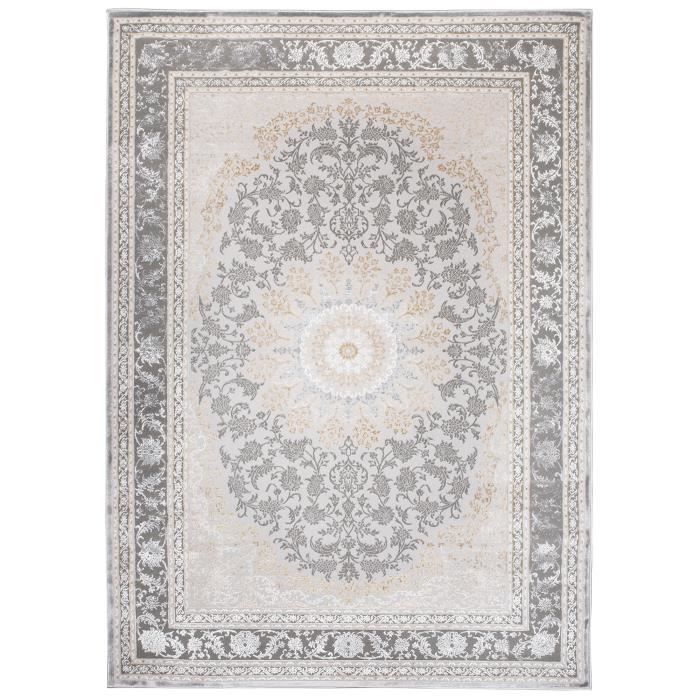 TAPISO Tapis de Salon Chambre HERA Gris Crème Beige Design Rosace ...