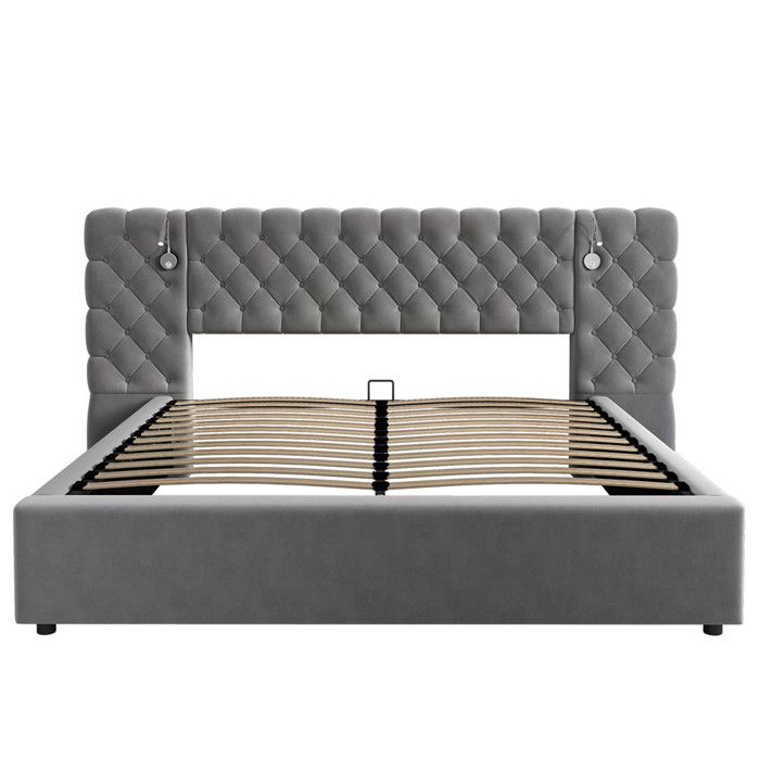 Lit coffre 160x200 avec sommier et lampe de lecture, lit 2 personnes ...