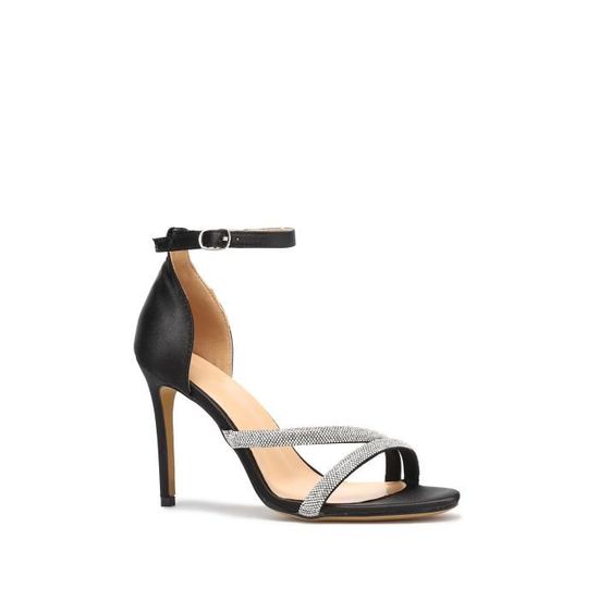 Sandales Femme - LA MODEUSE - Satinées à Strass - Noir - Boucle de ...