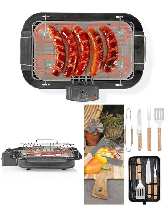 Barbecue électrique de table - Non spécifié - 2000 W - Noir - 38.5 x 22 cm - Set de 4 ustensiles ...