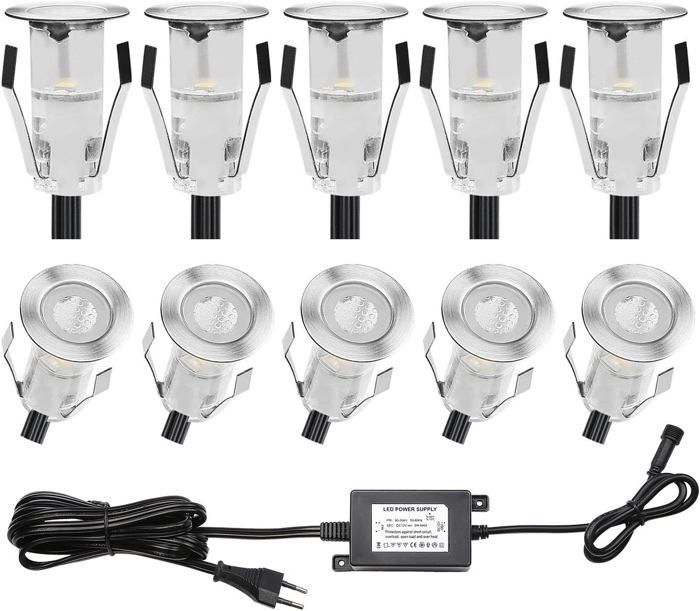 10 Kit Mini Spot Exterieur Led Encastrable 0.4W/Dc12V Etanche Ip67 Luminaire Exterieur ...