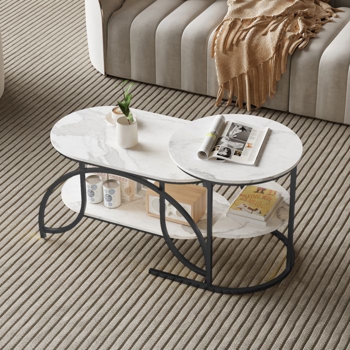 Table Basse Double Couche, Lot de 2 Table Basse Salon Table Gigogne ...