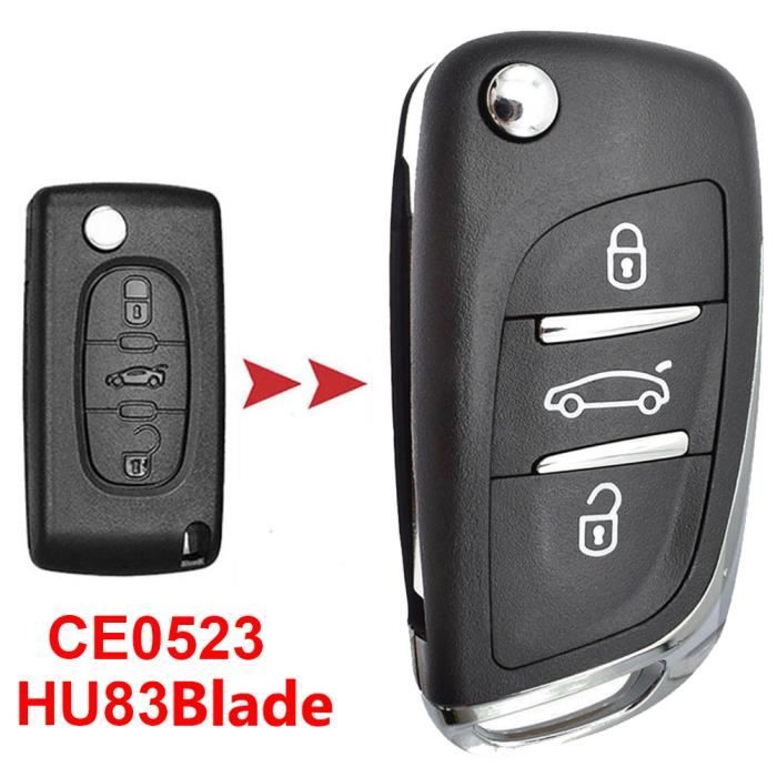 CE0523 HU83 Coque de clé de voiture à 3 bouton pour Peugeot 308 207 307 ...