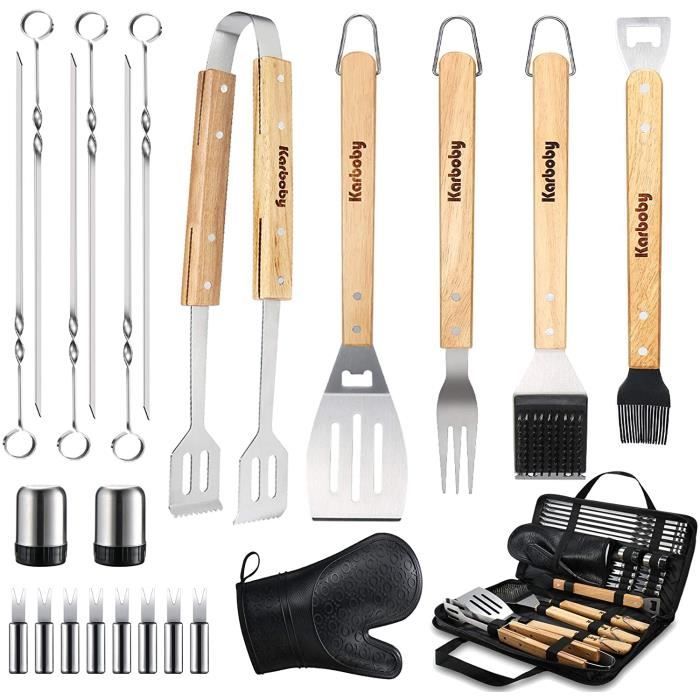 23Pcs Kit Barbecue Portable Ustensiles Barbecue en Acier Inoxydable BBQ ...