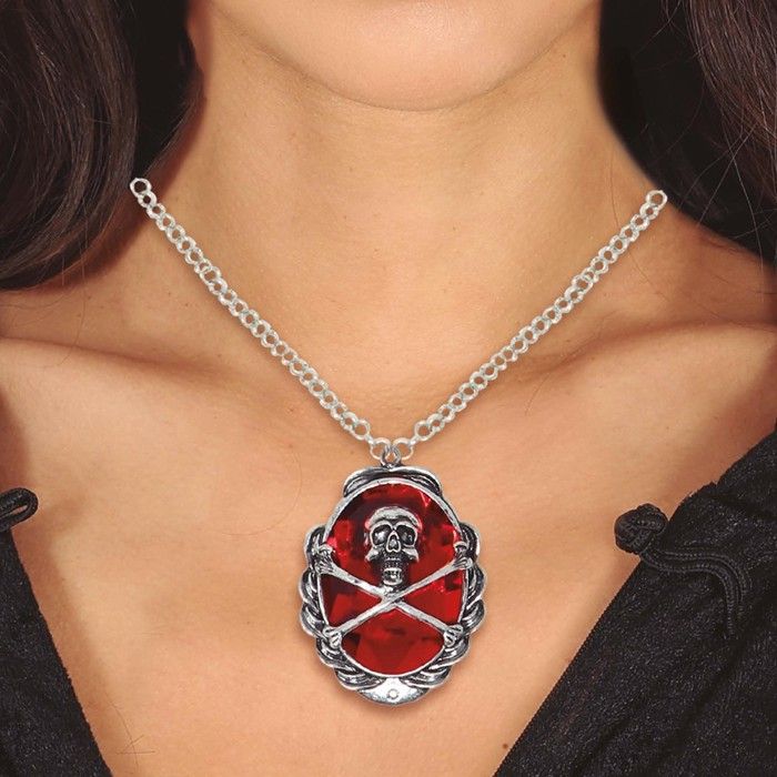 COLLIER MÉDAILLON RUBIS PIRATE 5CM ROUGE - Accessoire de déguisement ...