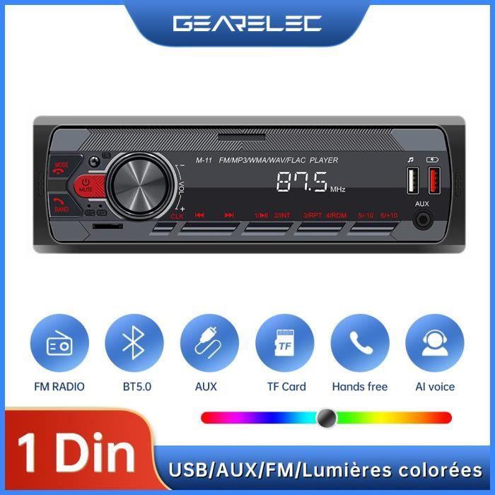 Autoradio GEARELEC M11 Simple DIN Bluetooth Lumières Colorées AUX FM ...