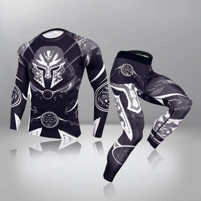 Ensemble de sous-vêtements thermiques pour hommes,2 pièces,tenue de sport,de Compression,de ...