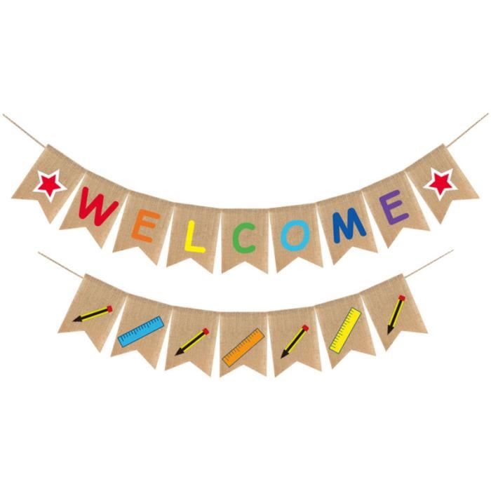 Toile de jute Bannière Bienvenue Bruant Coloré Règle Crayon Commençant ...