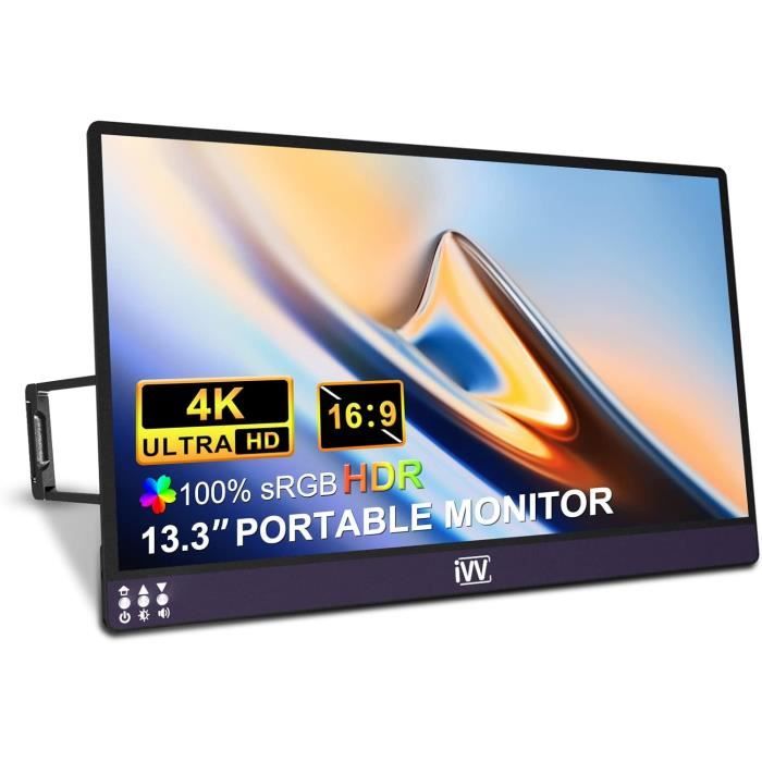 Moniteur Portable 4K,13,3 Pouces,Ecran Pc Portable De 3840×2160 Uhd,Usb C,Hdmi Monitor Pour Pc ...