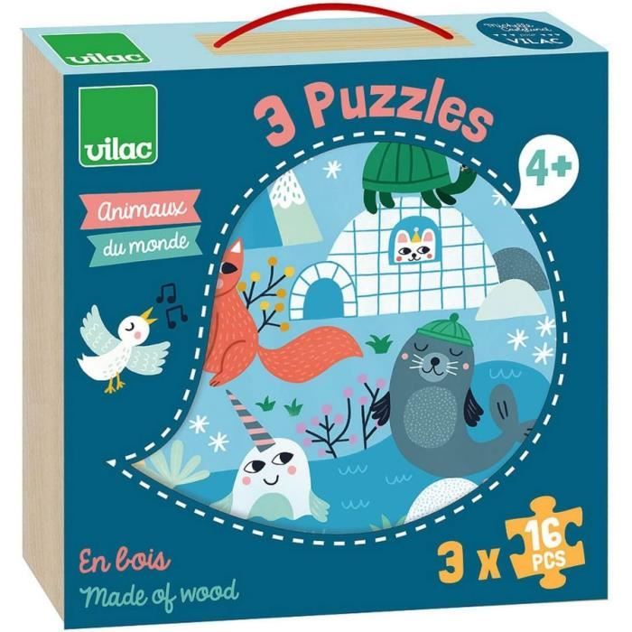 Vilac Puzzles Animaux du Monde - 3 Puzzles en Bois pour Enfants dès 4 ...