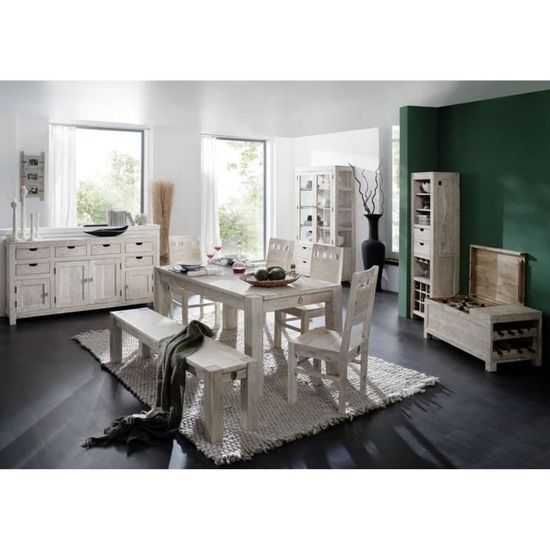 Table à manger 160x90cm - Bois massif d'acacia blanchi - NATURE WHITE ...