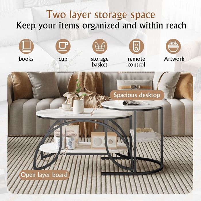 Table Basse Double Couche, Lot de 2 Table Basse Salon Table Gigogne ...