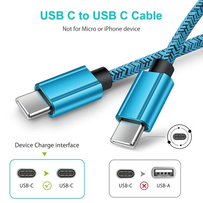 Câble De Charge Usb C Vers Usb C, 2 Pièces 1,8 M Type C Pd Câble De ...