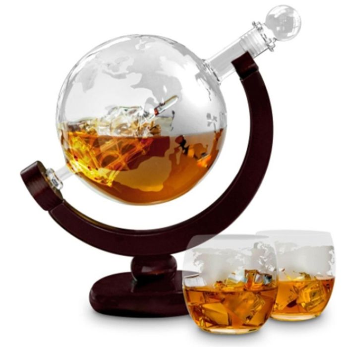 Décanteur à whisky globe brodé personnalisé, carafe à whisky no cup set ...