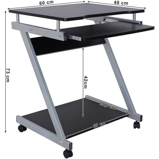 KEEP Bureau Informatique Meuble PC Ordinateur Roulettes et Tiroir ...