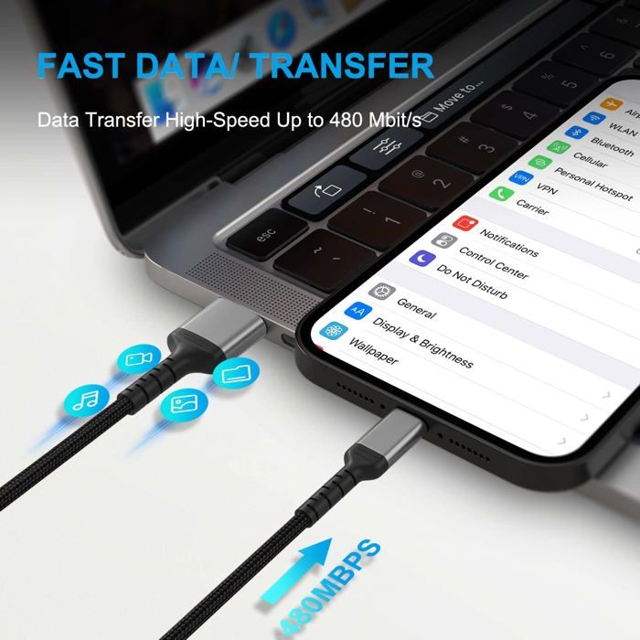 Câble Lightning 2M Cable USB iPhone Charger USB A vers Lightning Cord ...