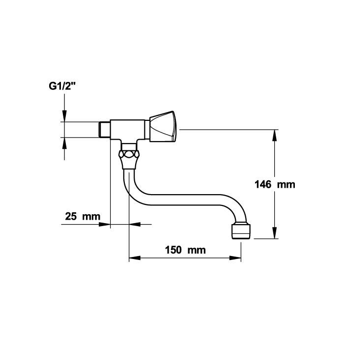 Robinet simple mural pour évier avec tête céramique 1/2 tour DIN ...
