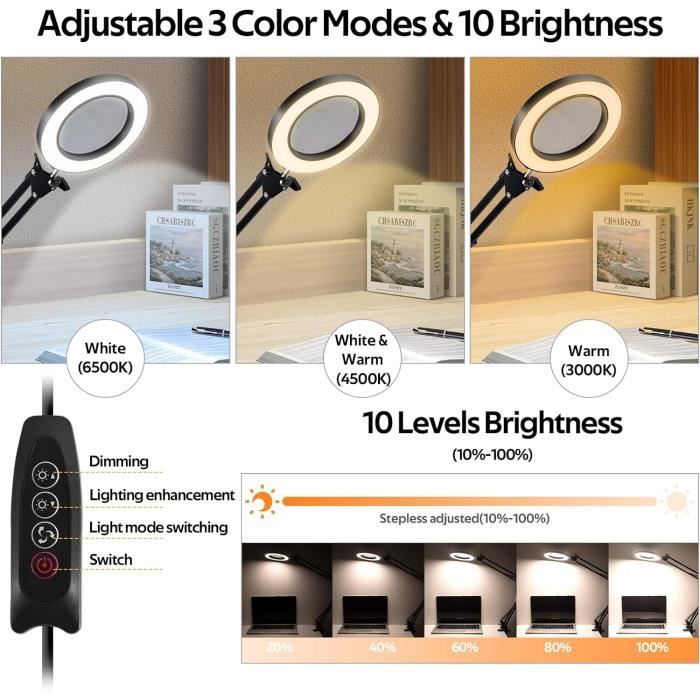 Lampe Loupe, 10Xloupe De Lecture, Lampe Loupe Sur Pied Avec Pince Et ...