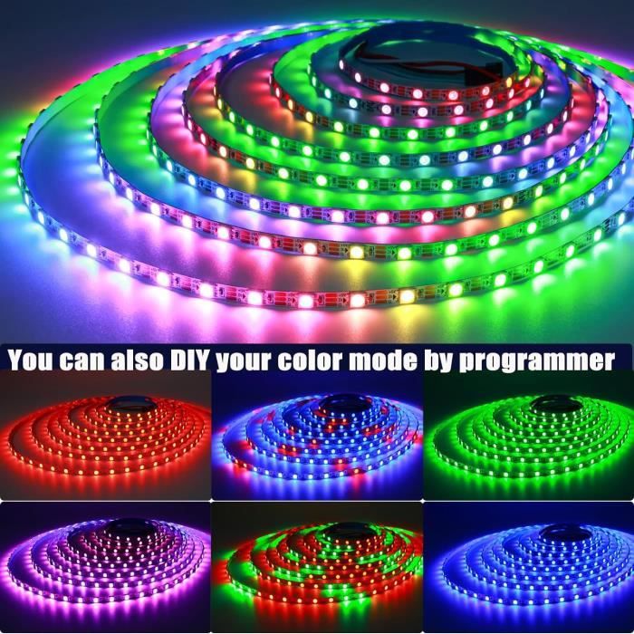 Ws2812B Ruban Led 5V, 5Mm De Large Ultra Fin Rgb Bande De Pixels Led 5M ...