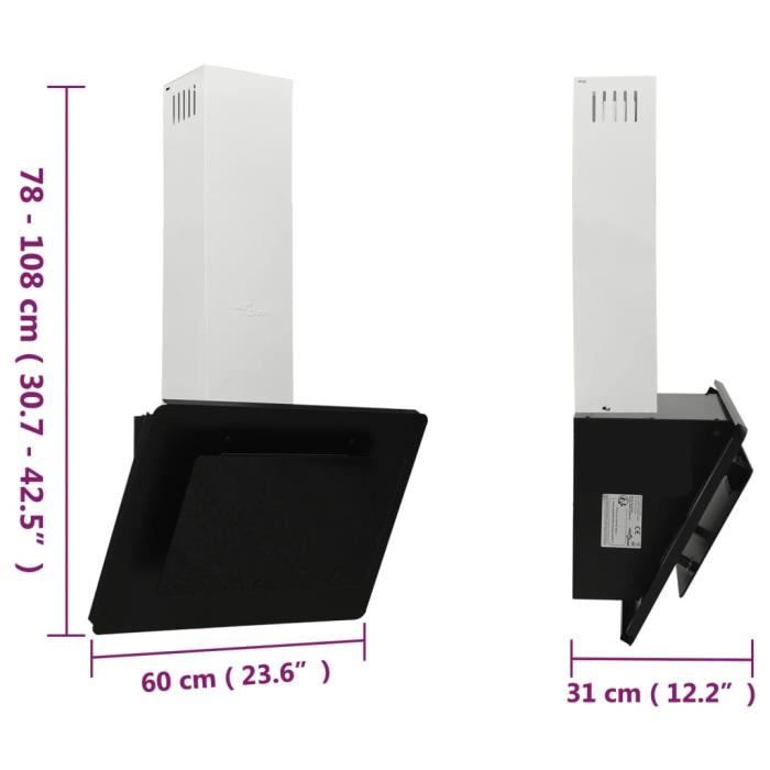 Hotte murale - TMISHION - YID - Acier inoxydable - Verre trempé - 60 cm ...