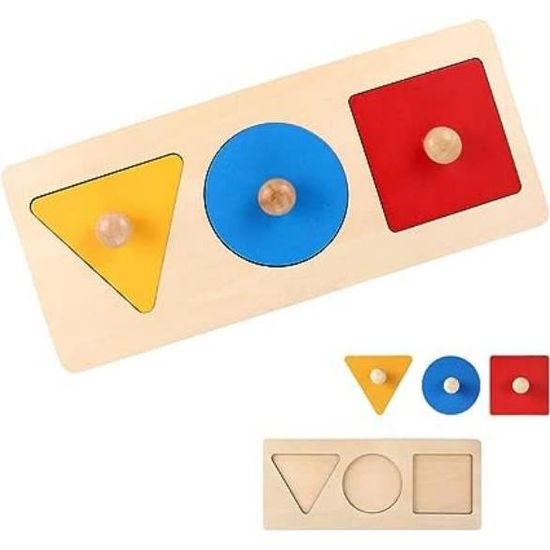 Puzzle de Géométrie,Montessori Bouton en Bois,Puzzle Peg Board,Forme ...