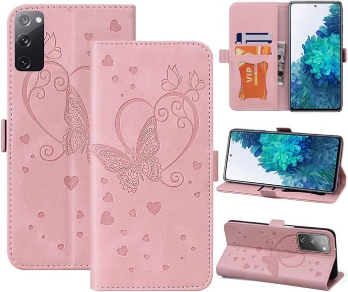 Coque/case Samsung Galaxy S20 FE en cuir rose, protection antichoc magnétique, 4G/5G ...