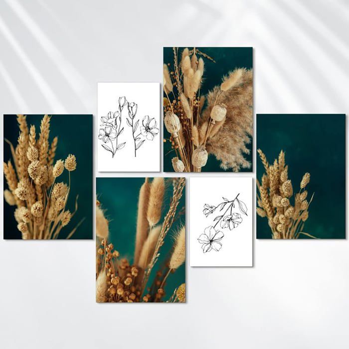 PANO Lot de 6 affiches murales avec fleurs turquoises douces pour salon ...