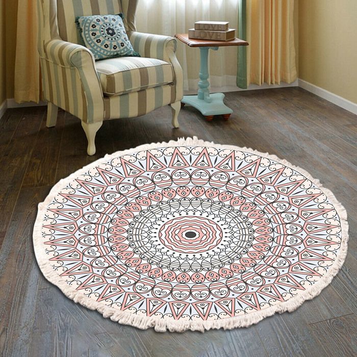 Tapis rétro en lin de coton tissé à la main,bohème,rond,géométrique ...