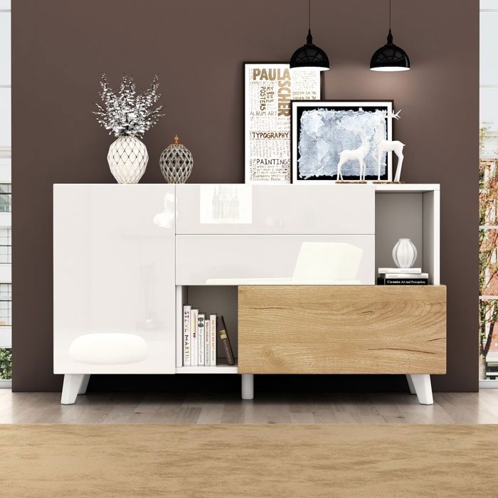 Buffet bas brillant moderne 130x40x70cm Meuble de rangement salon en ...