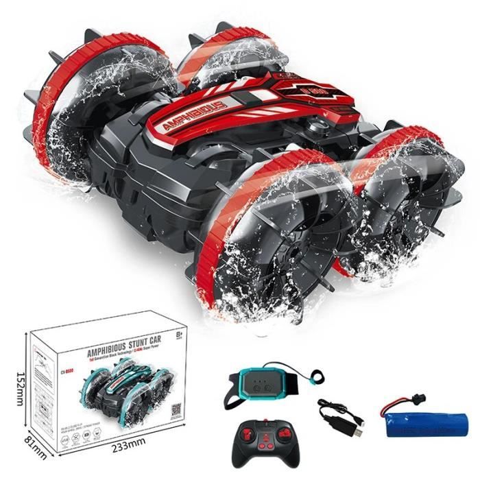 Voiture télécommandée amphibie - Rouge avancé - RC cascadeur - Double face - Conduite culbutée ...