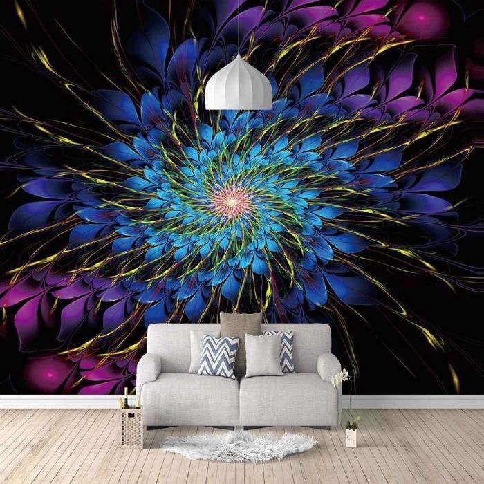3D Papier Peint Adhesif Salon Chambre Papiers Peints Fleurs Bleues ...