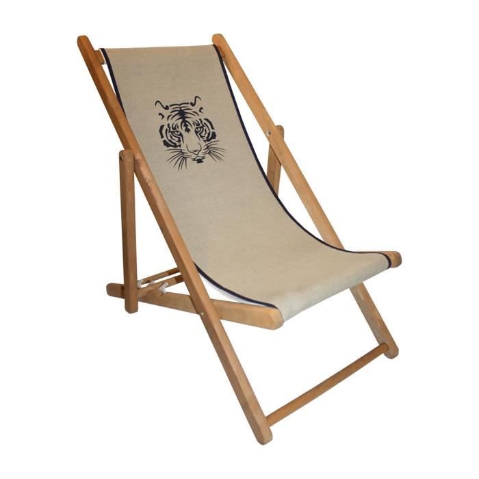 Transat enfant en bois et toile coton Ecru - Cdiscount Jardin