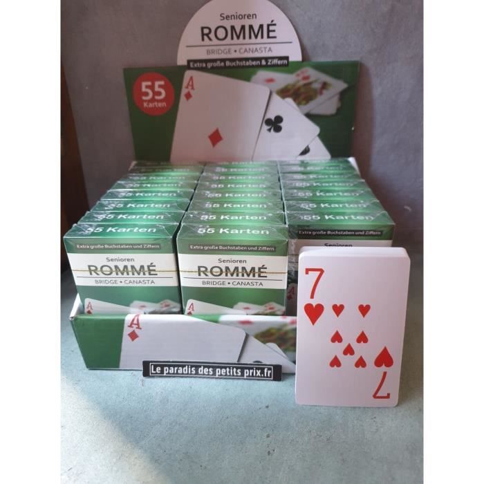 Jeu de 55 cartes - Poker - Rami - Belote - Carte avec chiffres grandes ...