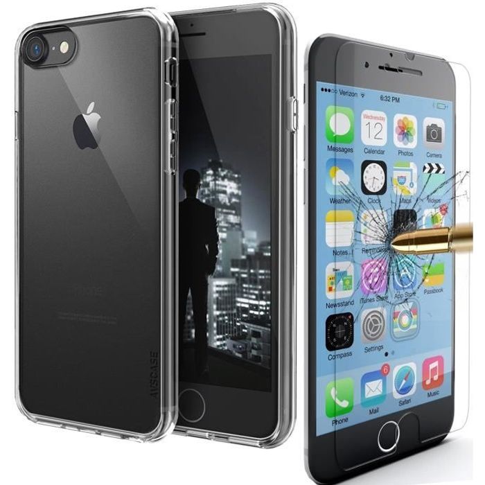 Pack iPhone 7 - 1 Coque Silicone + 1 Verre Trempé - Cdiscount Téléphonie