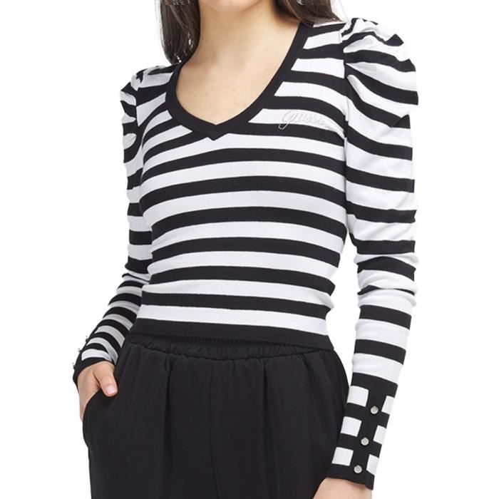 Pull Noir/Blanc Femme Guess Carole Blanc - Cdiscount Prêt-à-Porter