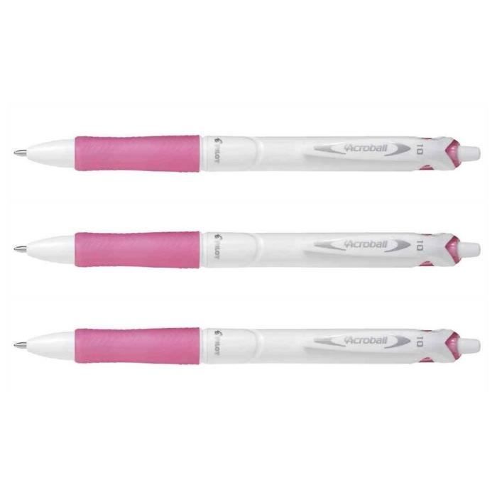 Stylo bille rétractable - PILOT - ACROBALL PURE WHITE - Couleur Rose ...
