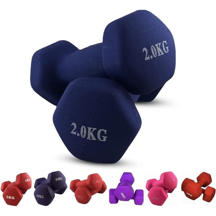 JIM Paire d'haltères 2 x 2 kg hexagonales en néoprène117 - Cdiscount Sport