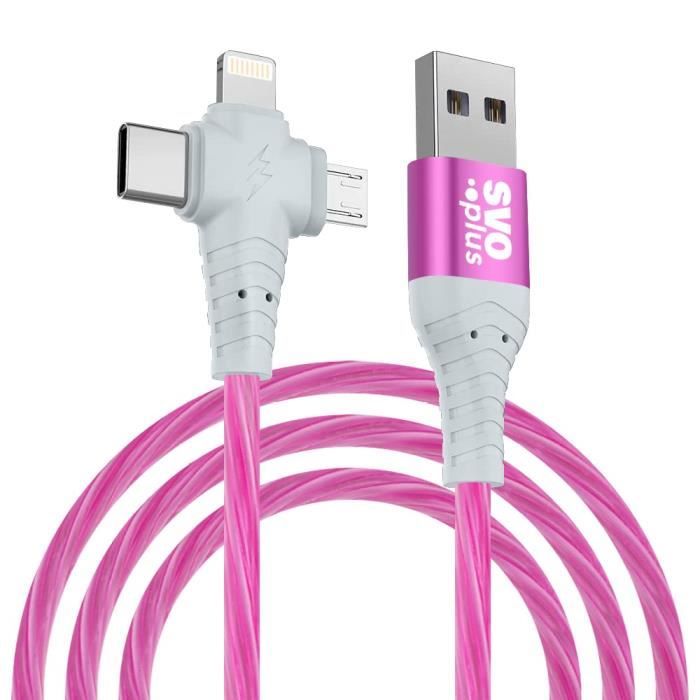 Câble Usb Multifonction Lumineux 3 En 1, Avec Lumière Fluente Led ...