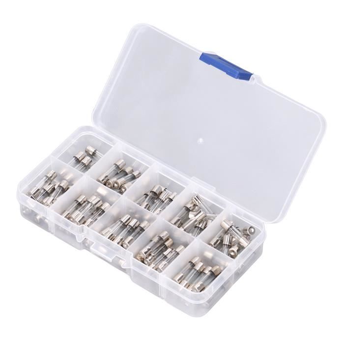 Fusible en verre Kit d'assortiment de tubes à fusibles en verre, 100 pièces, 0 ~ 250V, 0,2a ...