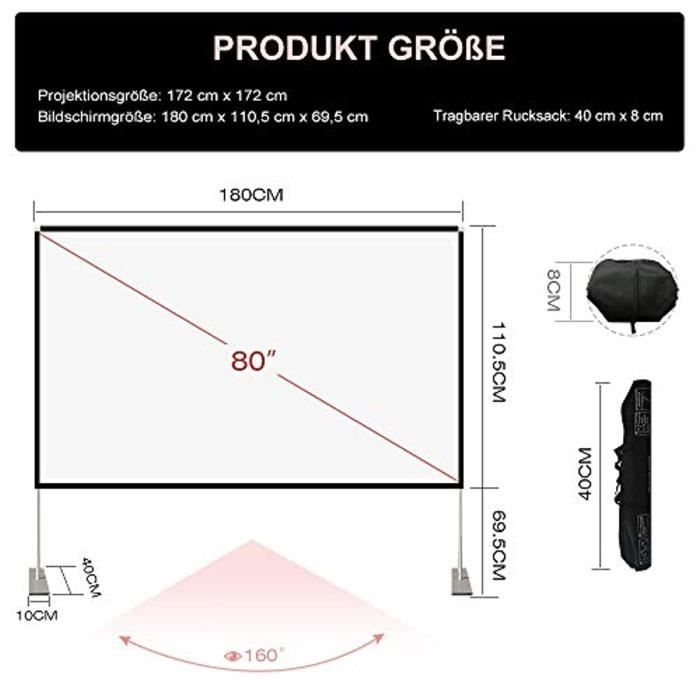 Écran de Projection 80 Pouces 4K HD 16: 9 Ecran Projecteur Pliable ...