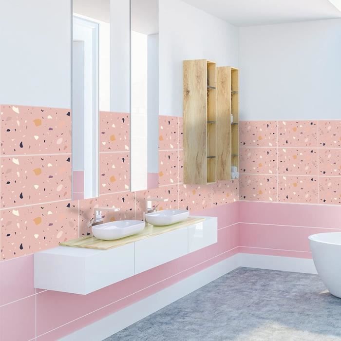 Carrelage Adhésif 30X60Cm Terrazzo Rose Credence Adhesive Pour Cuisine ...