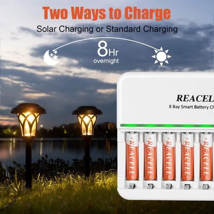 Piles Rechargeables AA 1200mah 1.2V, Piles de Lampe de Jardin Batterie ...