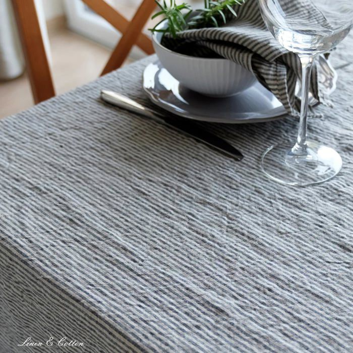 Vintage Rustique Raye Nappe En Tissu Bjorn - 100 Lin Lav Beige Naturel ...