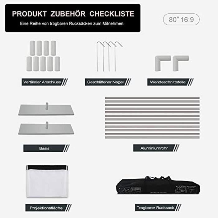 Écran de Projection 80 Pouces 4K HD 16: 9 Ecran Projecteur Pliable ...