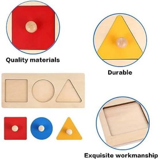 Puzzle de Géométrie,Montessori Bouton en Bois,Puzzle Peg Board,Forme ...