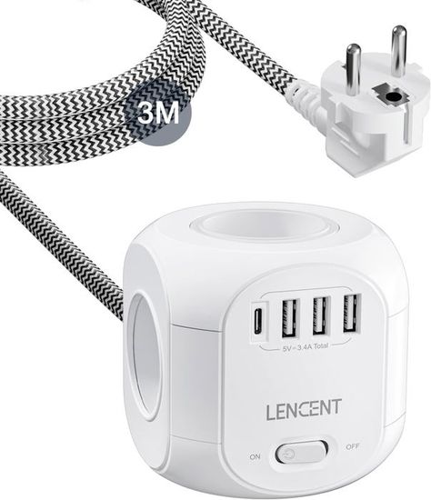 Cube rallonge multiprise 3M avec 4 Prises AC 3 USB et 1 Type C ...