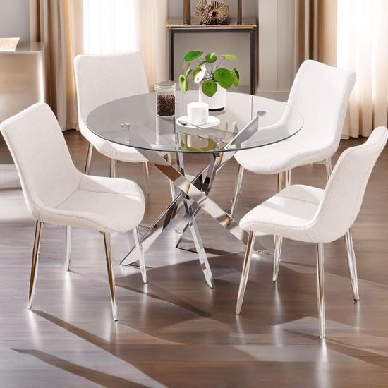 Table Repas ronde Verre Argentée - Cdiscount Maison