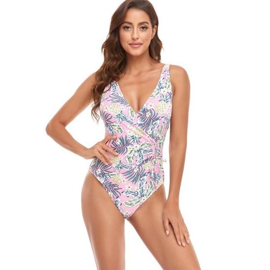 Femme Maillot De Bain 1 Pièce Amincissante Slim Push Up Col En V Sexy